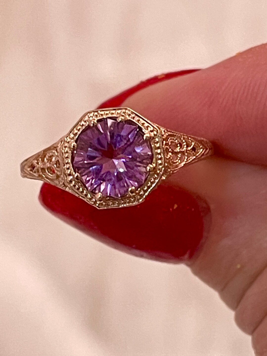 Incredible Fantasy Cut Amethyst in Rose Gold Ring - Etsy