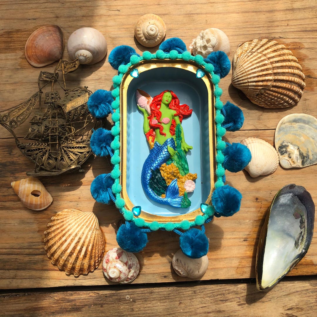 Mermaid Recycled Sardine Tin Shrine, Wild Swimming Swimmer Gift ...