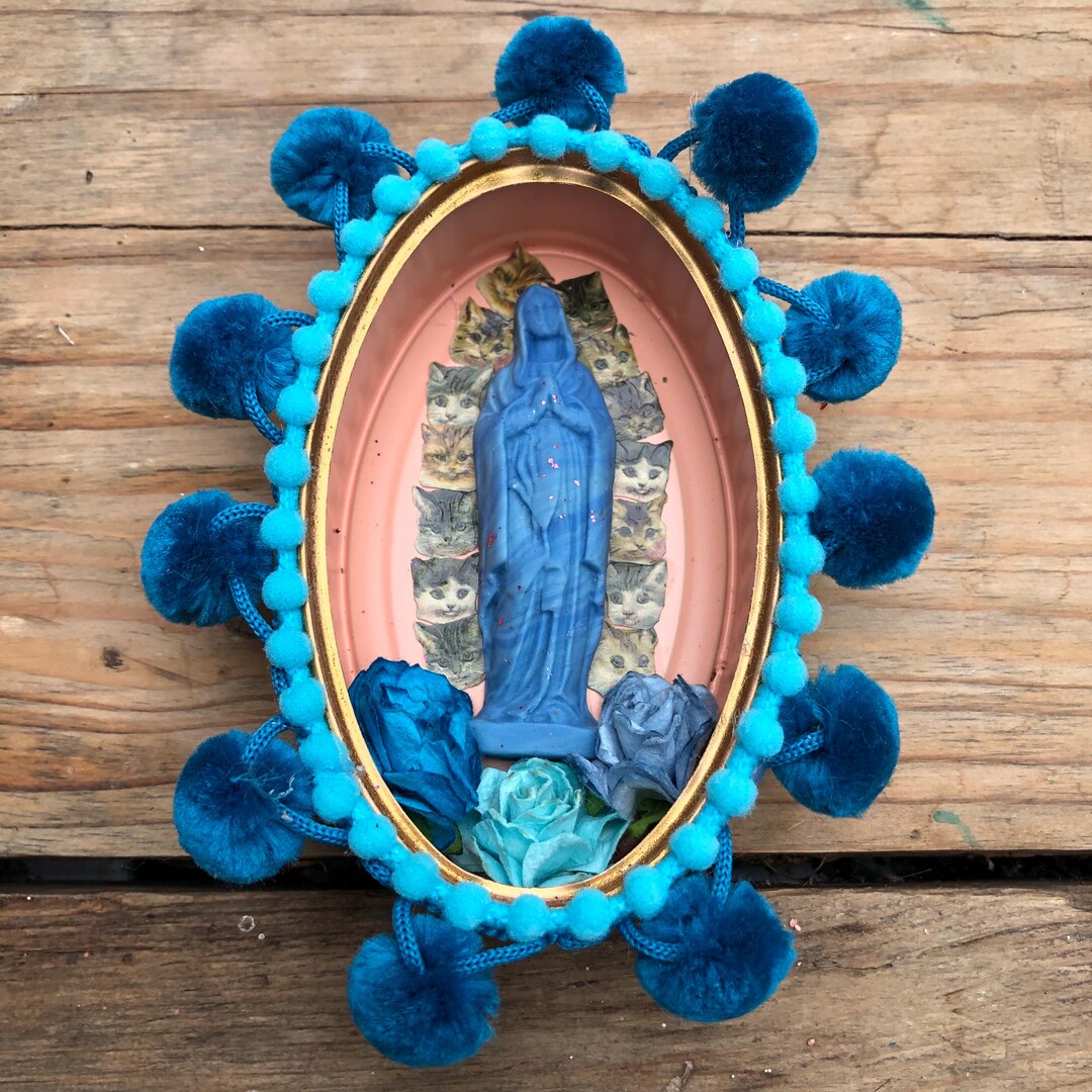 Virgin Mary and Cats Shrine. Mother Mary Gift. Goddess Tin Nicho ...