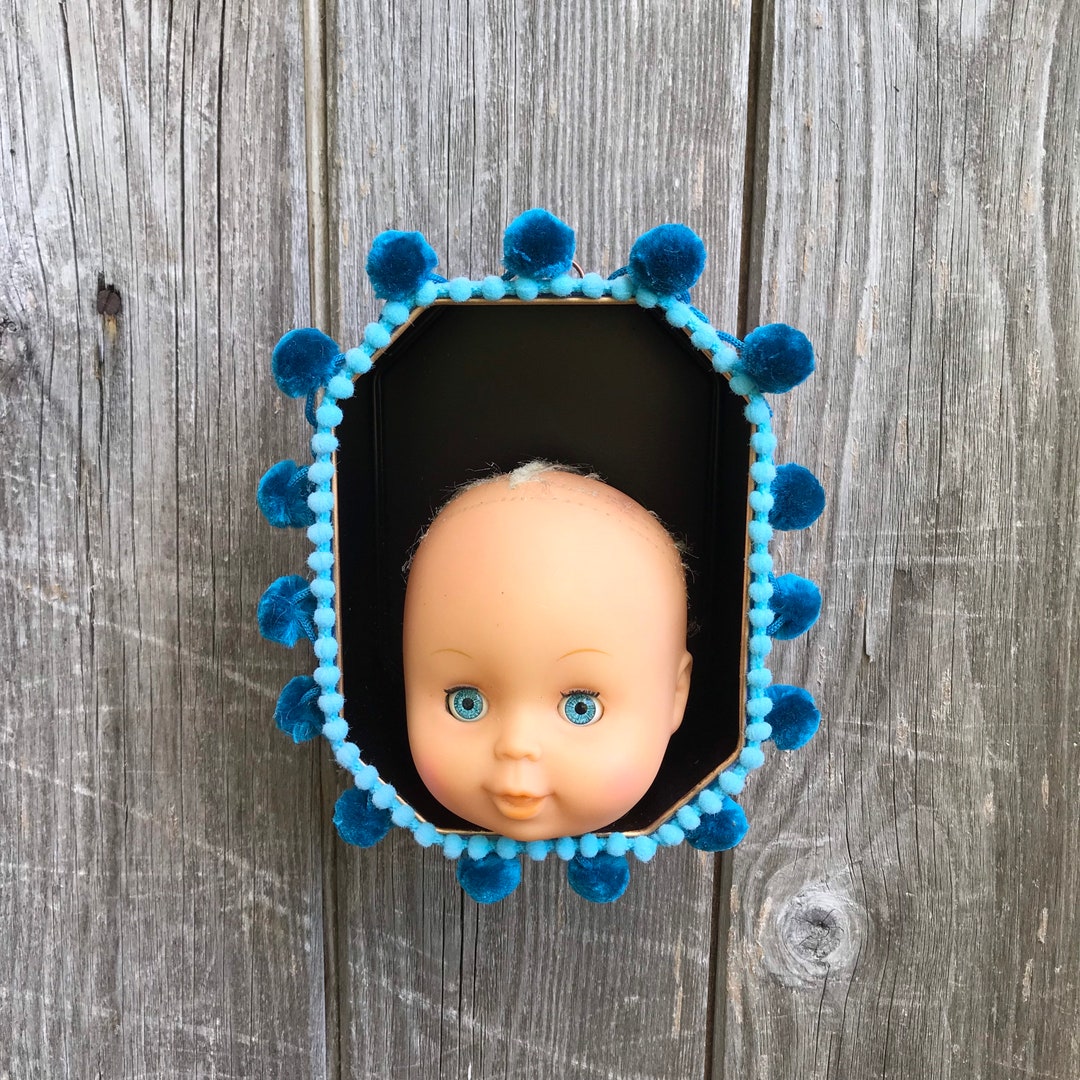 Creepy Dolls Head in a Wallhanging Tin Nicho. Grotesque Art. Assemblage ...