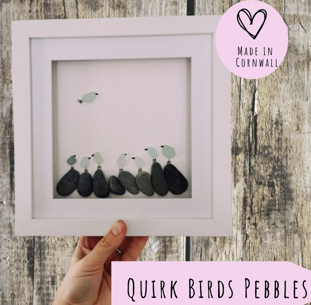 Cornish Sea Glass Birds on Pebble Picture With Pebbles and Seaglass ...
