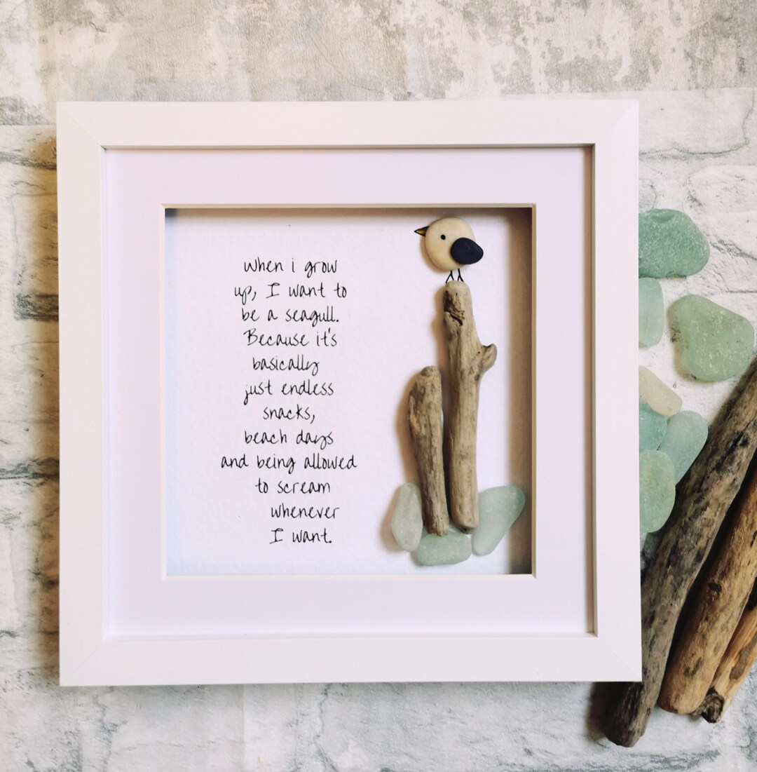 Seagull Sea Glass Pebble Art, Beach Quote Coastal Decor - Etsy