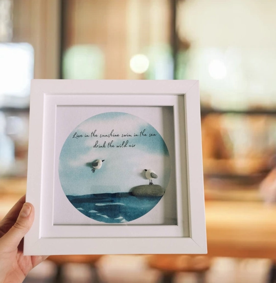 Seagull Pebble Art - Cornish Beach Quote - Framed Seascape - Etsy