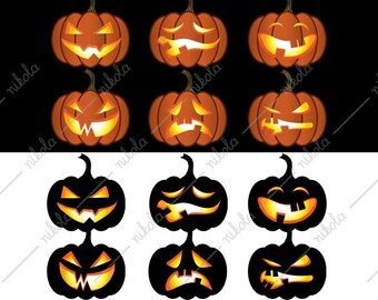 Cute Halloween Jack O' Lantern Digital Stamp Clipart - Etsy