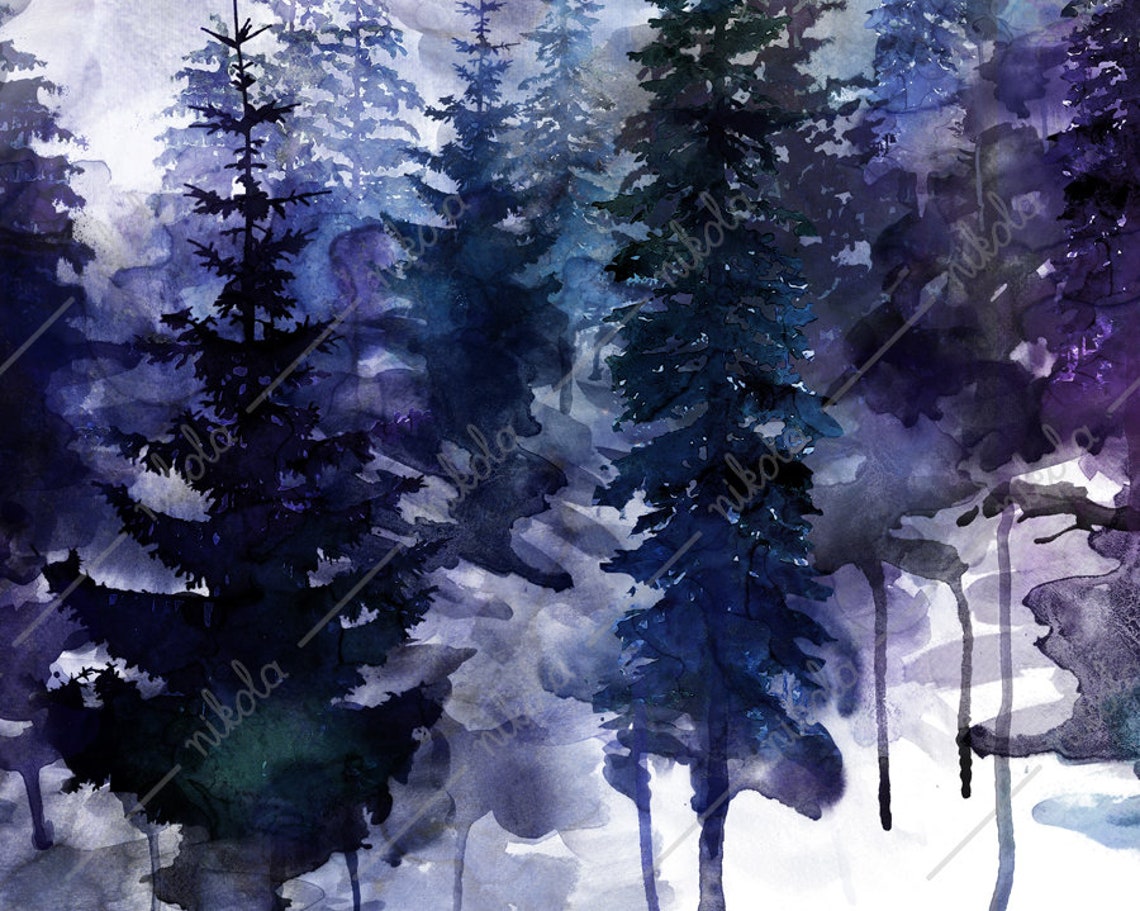 Dark Mysterious Forest Watercolor Spooky Eerie Pine Tree - Etsy