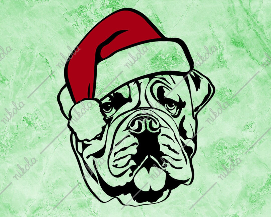 Bulldog Santa Hat, Christmas, SVG Clipart, Silhouette, for Cricut, PNG ...