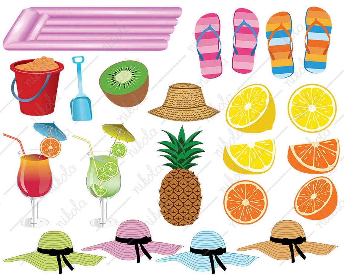 Beach Clipart Set, Bundle, Summer, Tropical, PNG, Sea, Ocean, Palm Tree ...