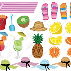 Beach Clipart Set, Bundle, Summer, Tropical, PNG, Sea, Ocean, Palm Tree ...