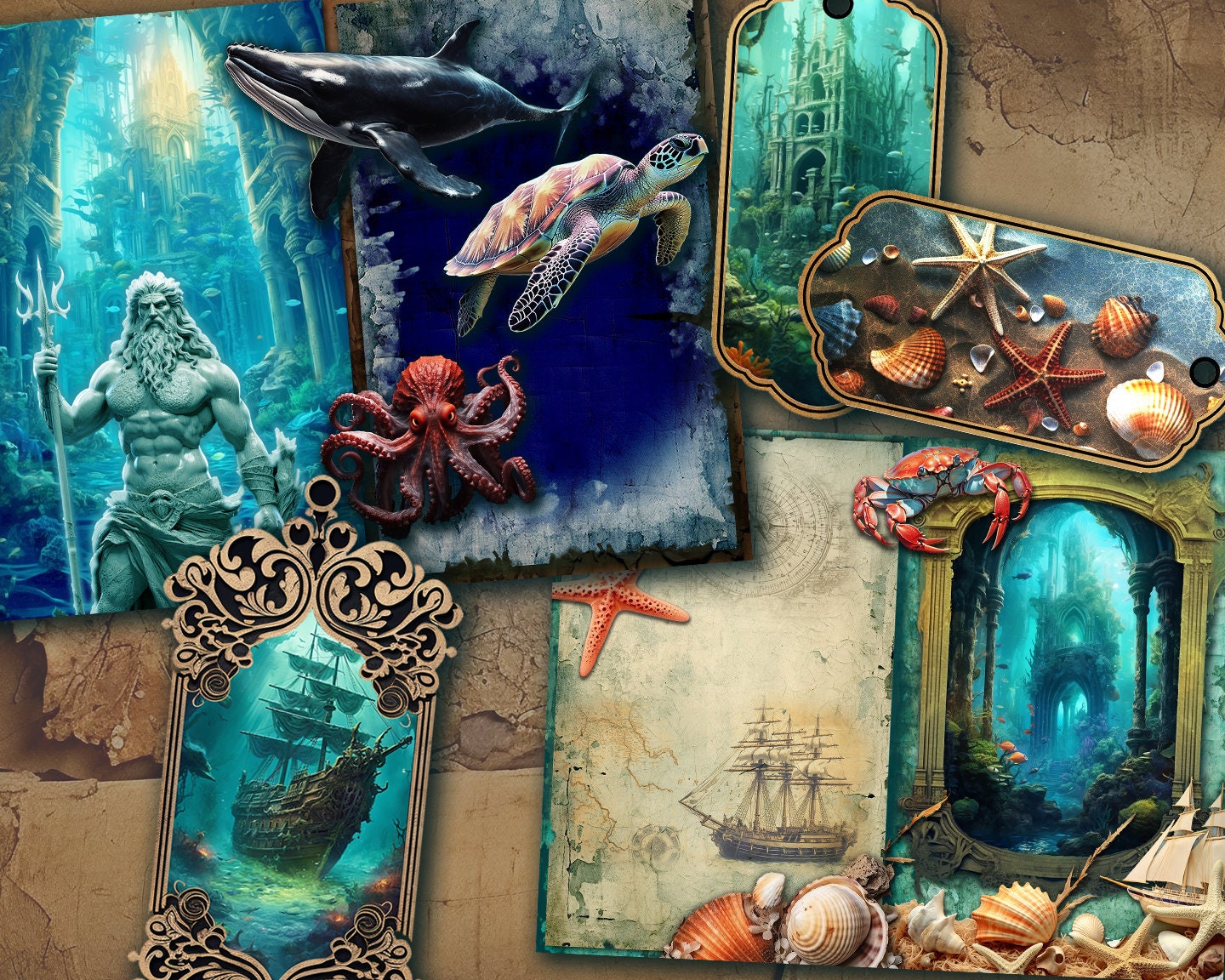 Underwater Junk Journal Lost City Under the Sea Atlantis - Etsy