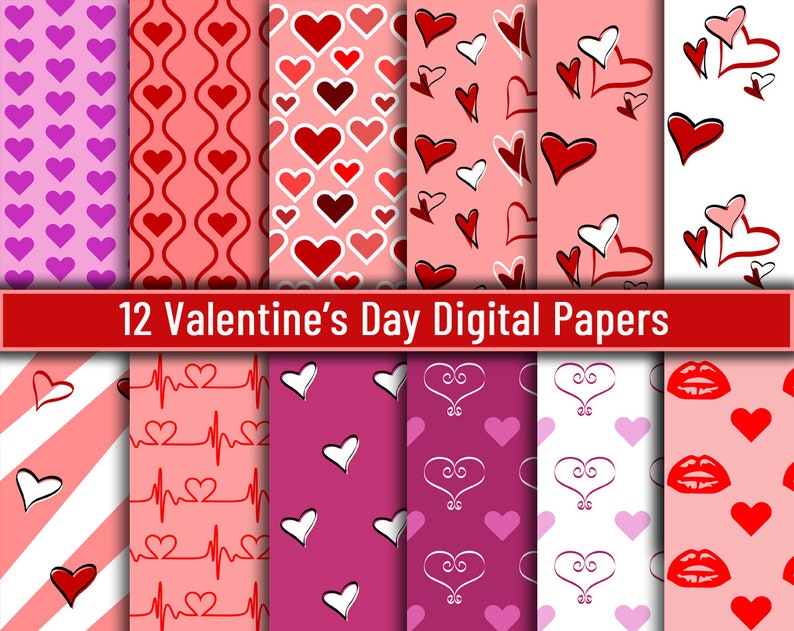 Valentine's Day Digital Papers / Background / Digital Paper Pack, JPEG ...