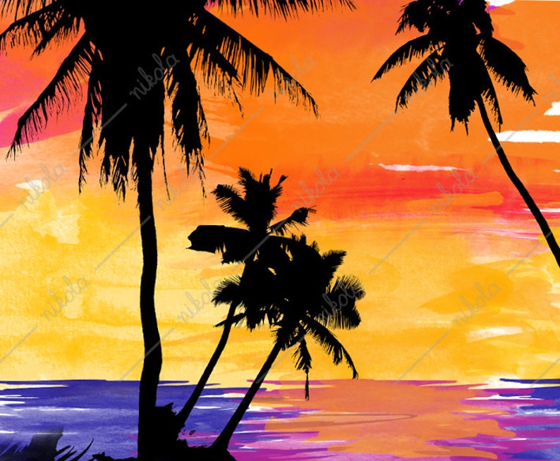 Summer Palm Tree Watercolor Sublimation Clipart Landscape | Etsy