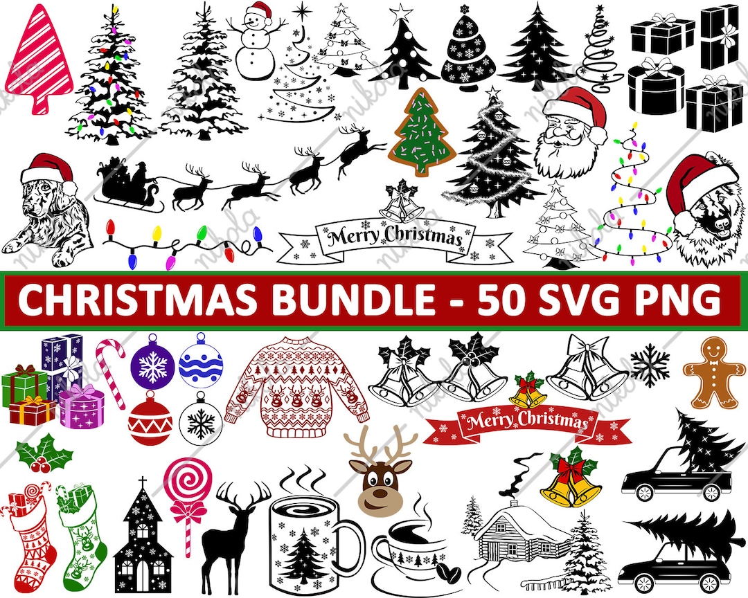 Christmas Bundle SVG PNG 50 Images, Cut File, Clipart, Christmas Tree ...