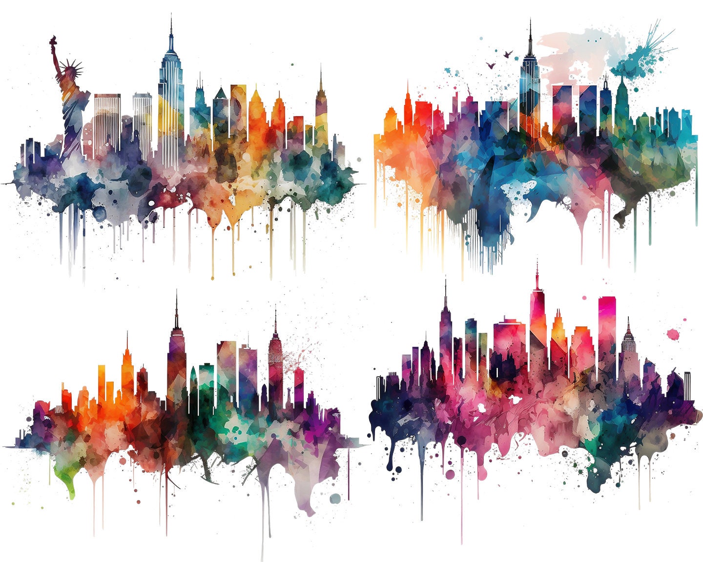 New York Skyline Watercolor PNG - Etsy
