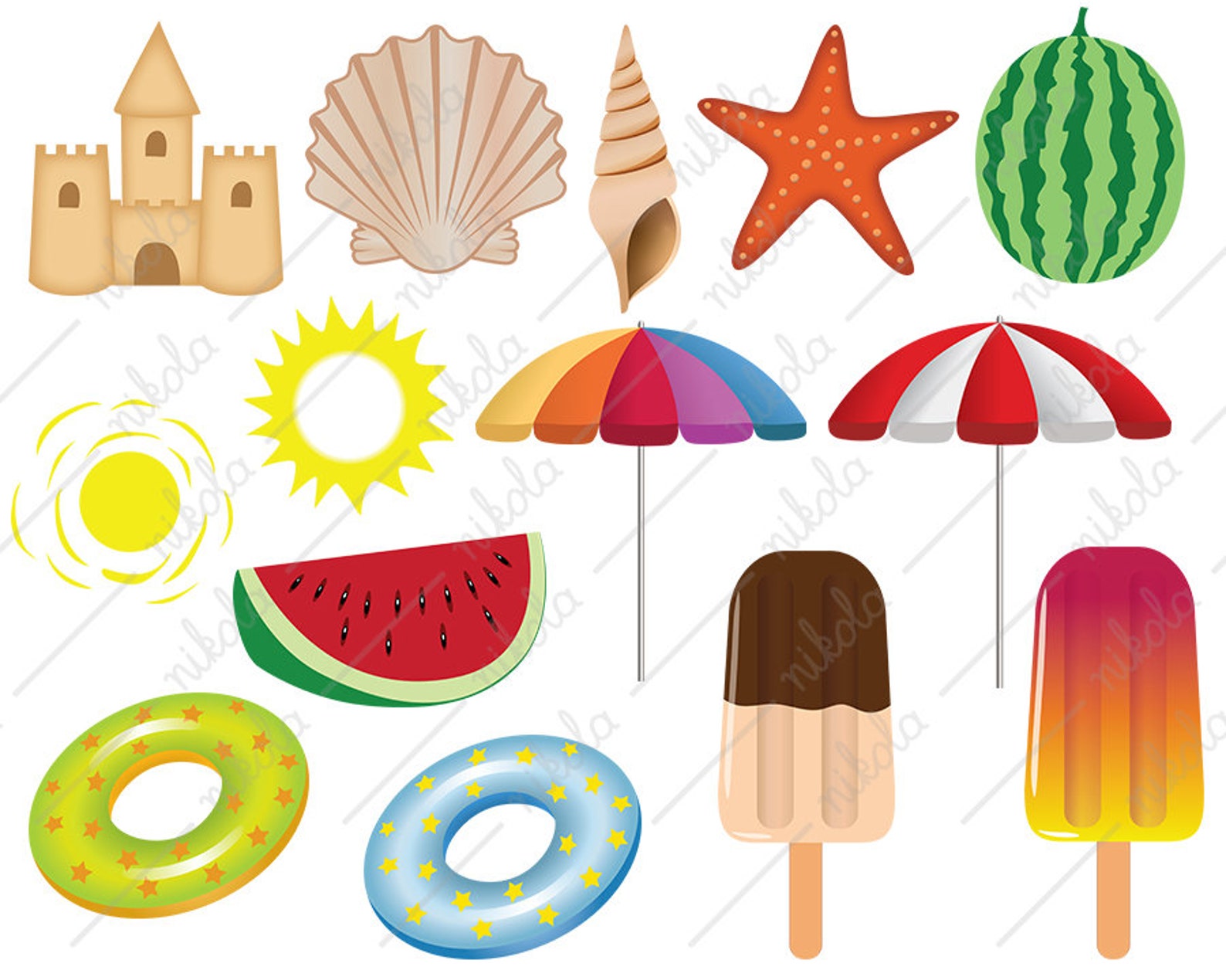 Beach Clipart Set, Bundle, Summer, Tropical, PNG, Sea, Ocean, Palm Tree ...