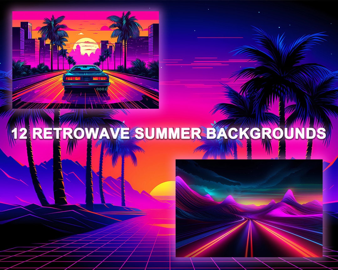Summer Retrowave Backgrounds, Palm Tree, Car, Sunset - Etsy