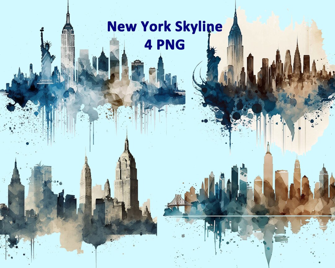 New York Skyline Watercolor PNG - Etsy