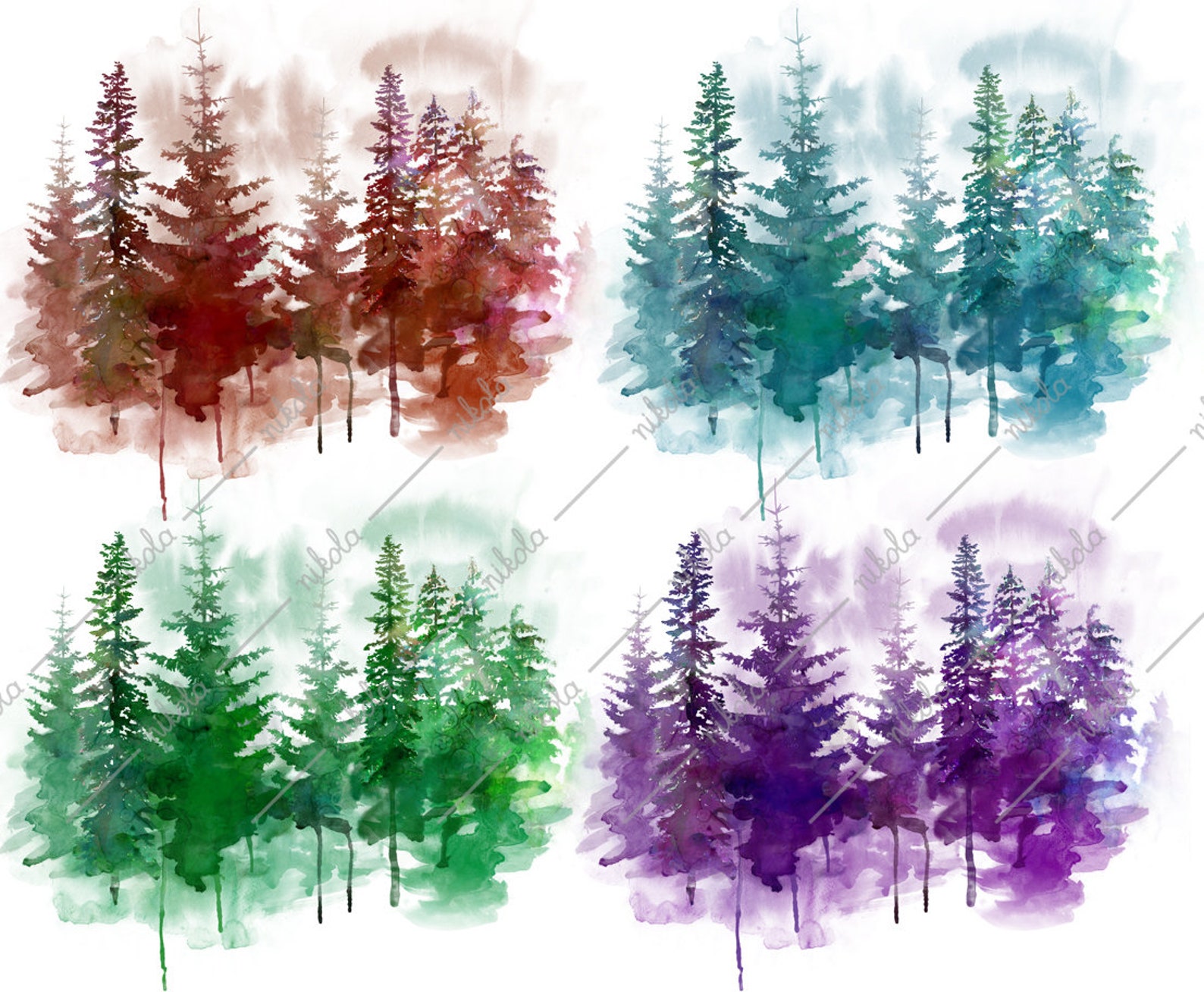 Pine Tree Watercolor Forest Clipart Sublimation PNG - Etsy