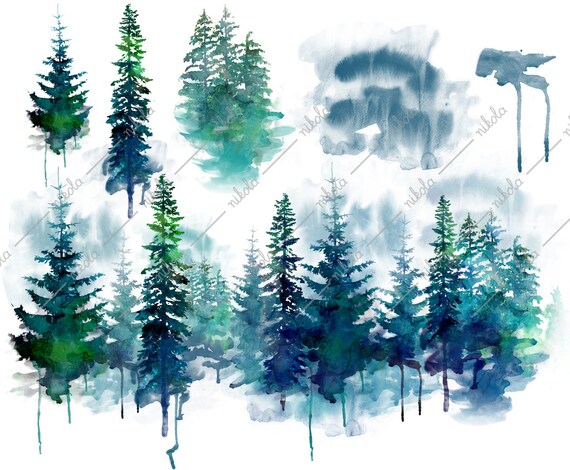 Pine Tree Watercolor Forest Clipart Sublimation PNG - Etsy