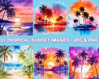 Summer Palm Tree Watercolor Sublimation Clipart Landscape - Etsy