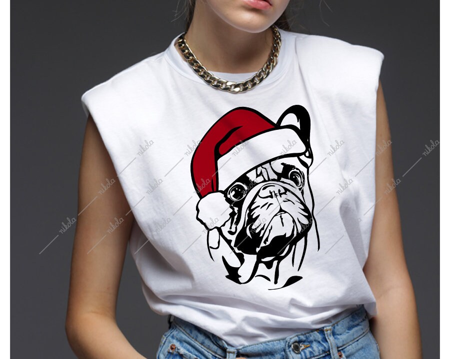 French Bulldog Santa Hat Christmas SVG Clipart Silhouette - Etsy