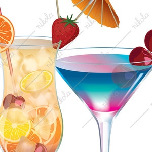Cocktail Clipart, Beverages, Alcohol, Tropical, Fruit, Summer Drinks - Etsy