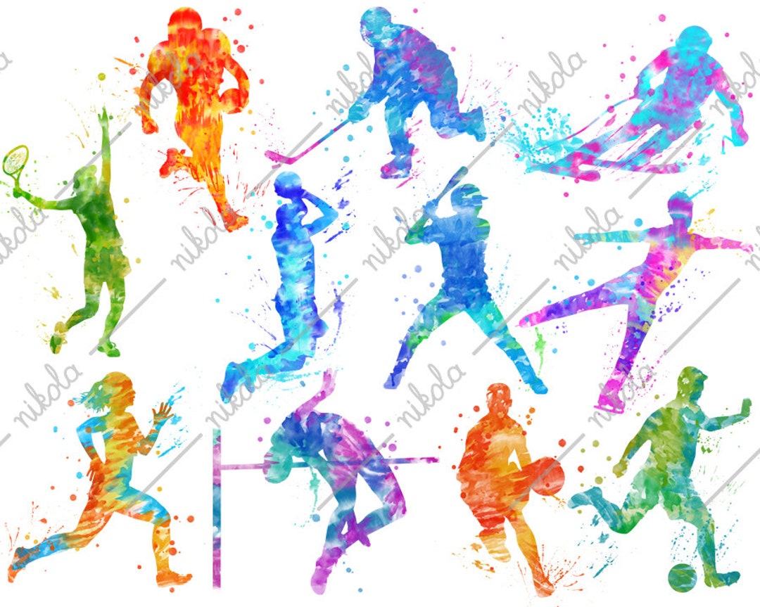Sport Players Watercolor, Clipart, Tennis, Rugby, Running, Soccer ...