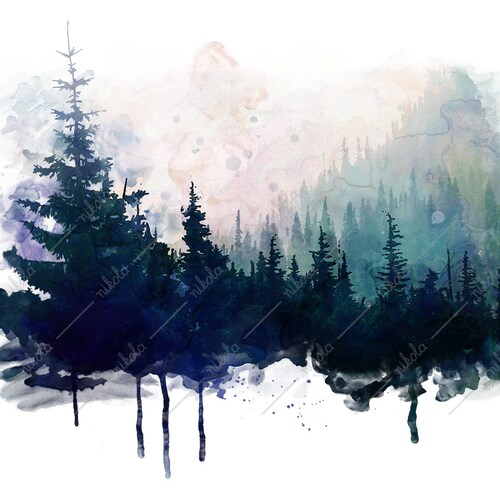 Forest Tree Watercolor Clipart Fall Forest Clipart. Autumn - Etsy