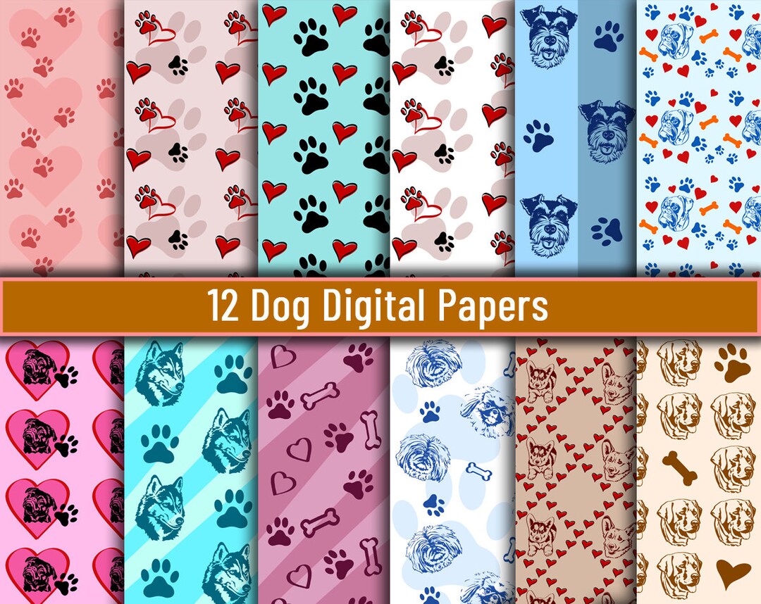 Dog Digital Papers, Puppy, Paw, Digital Paper Pack - Etsy