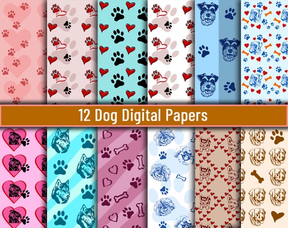 Dog Digital Papers Puppy Paw Digital Paper Pack | Etsy