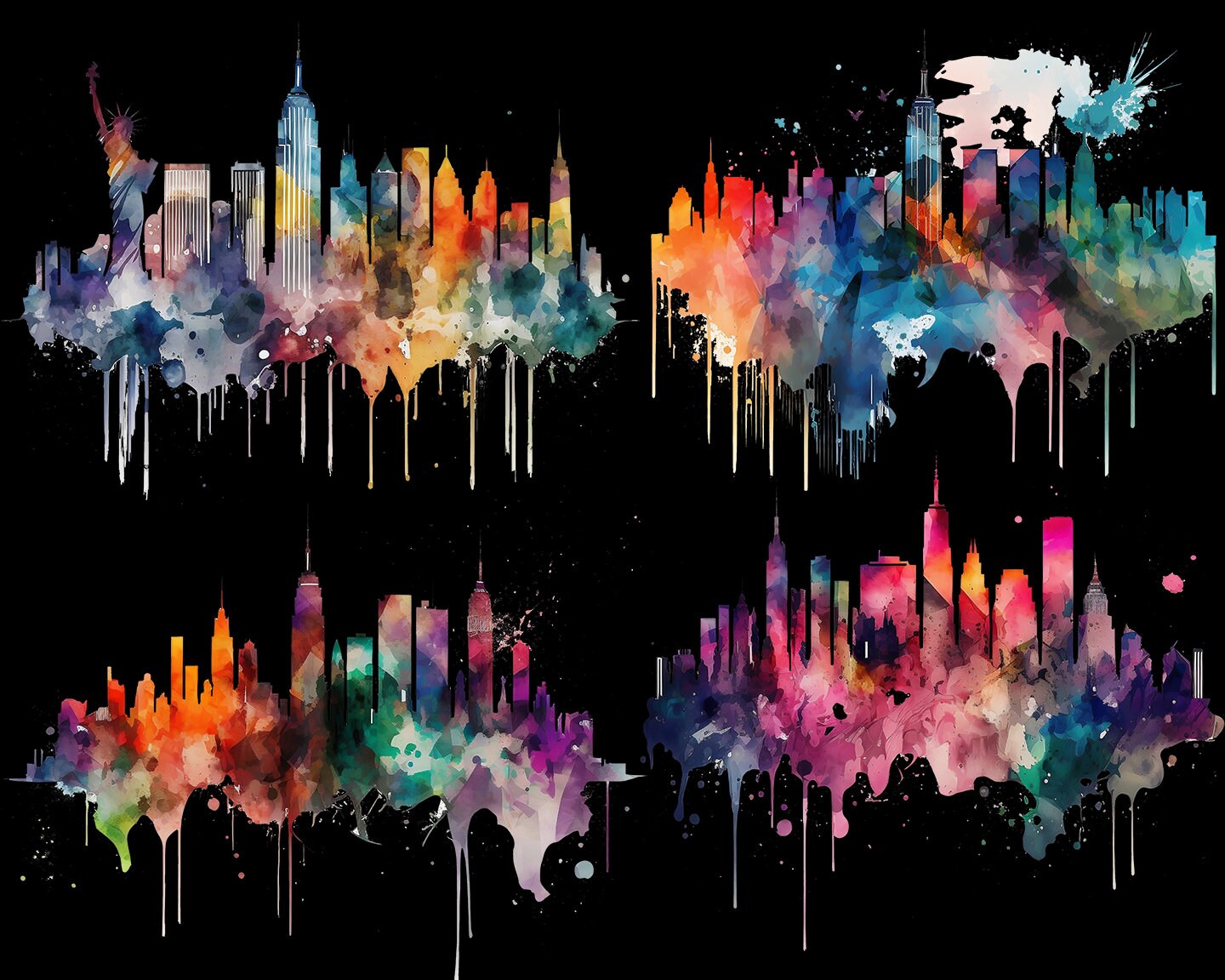 New York Skyline Watercolor PNG - Etsy