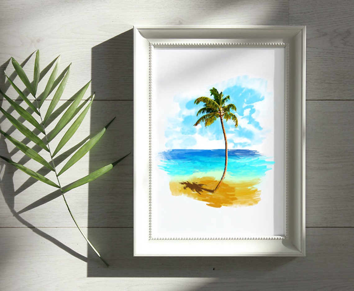 Summer Palm Tree Watercolor Sublimation Clipart Landscape | Etsy