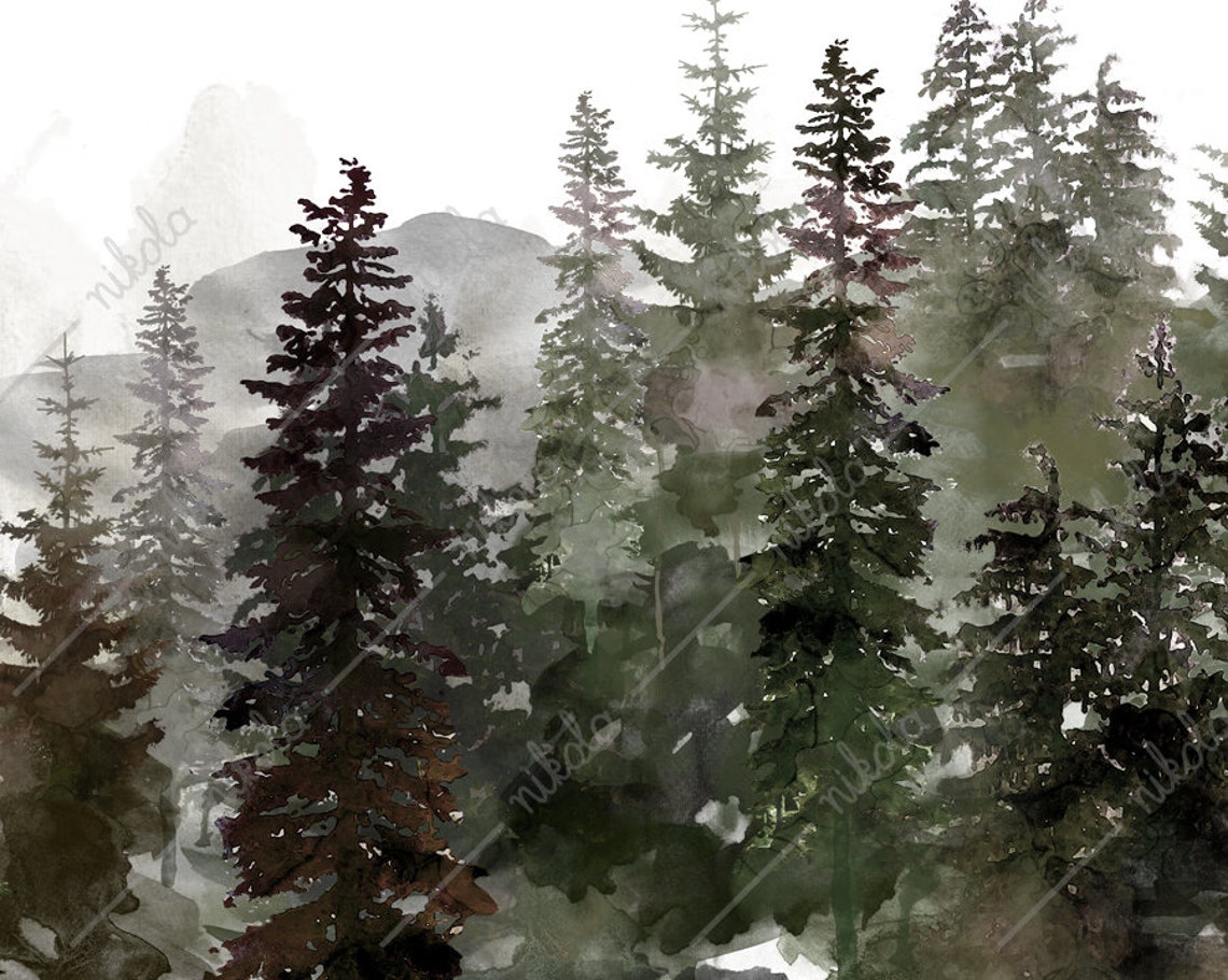 Dark Mysterious Forest Watercolor Spooky Eerie Pine Tree - Etsy