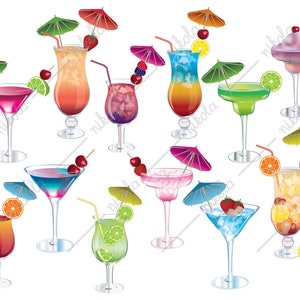 Cocktail Clipart, Beverages, Alcohol, Tropical, Fruit, Summer Drinks - Etsy