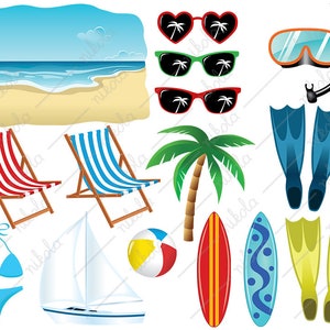 Beach Clipart Set, Bundle, Summer, Tropical, PNG, Sea, Ocean, Palm Tree ...