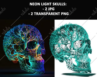 Human Skull Neon Lights JPG PNG - Etsy