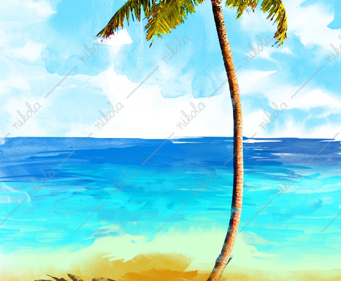 Summer Palm Tree Watercolor Sublimation Clipart Landscape | Etsy