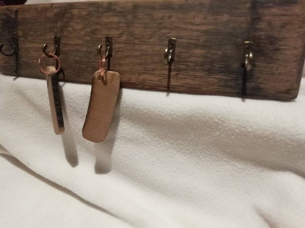 Oak Key Rack Made From Whiskey Barrel Staves 5 Hooks | Etsy