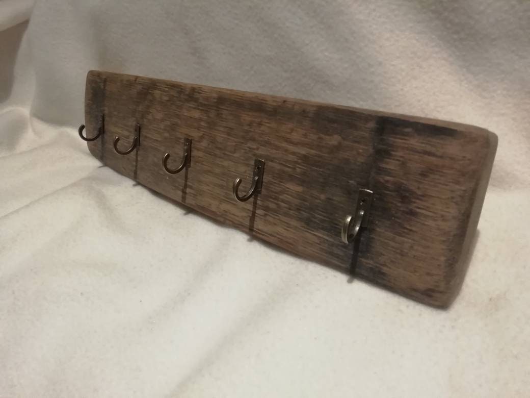 Oak Key Rack Made From Whiskey Barrel Staves 5 Hooks | Etsy