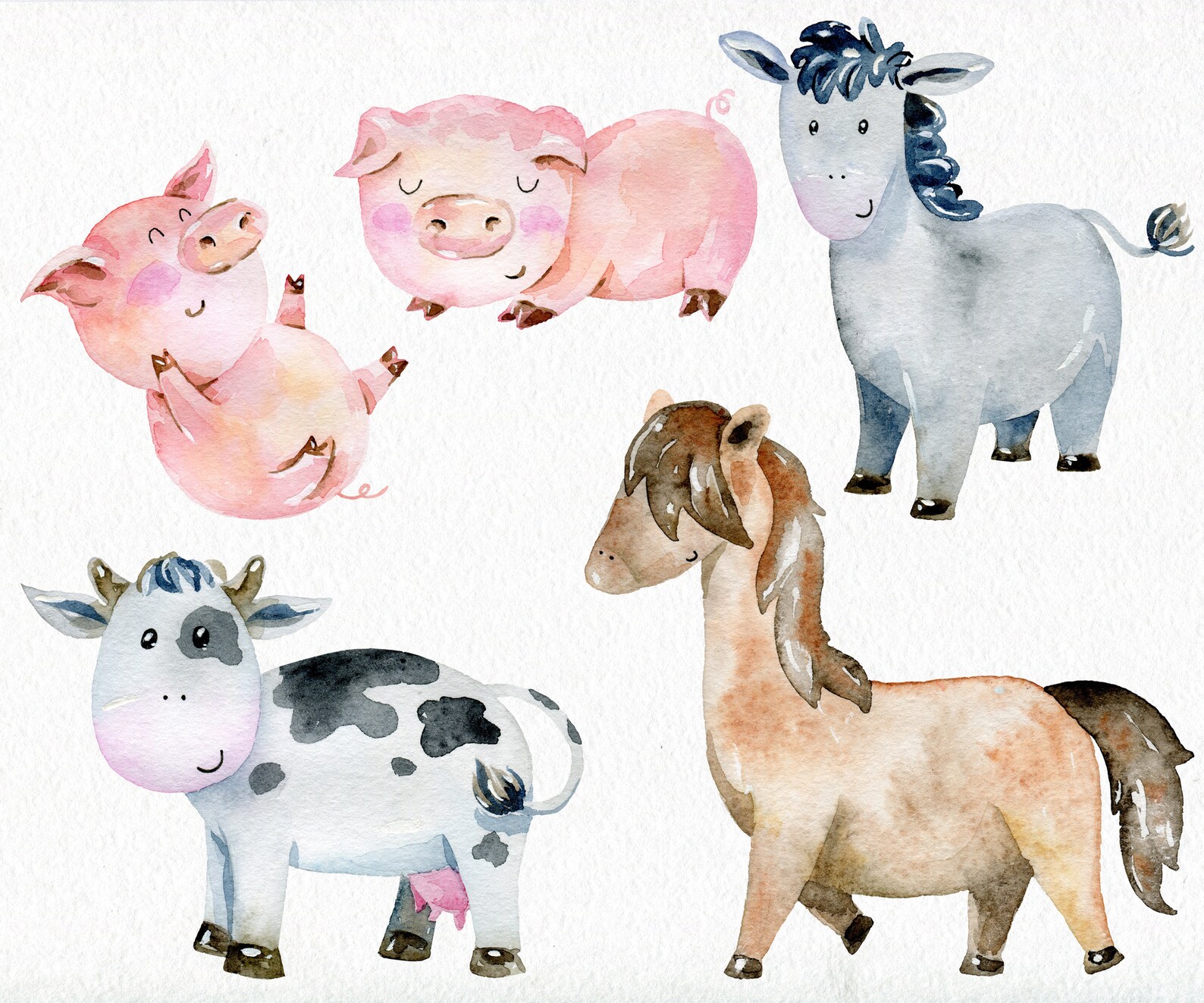 Watercolor Farm Animals Clipart Digital Download Animals | Etsy