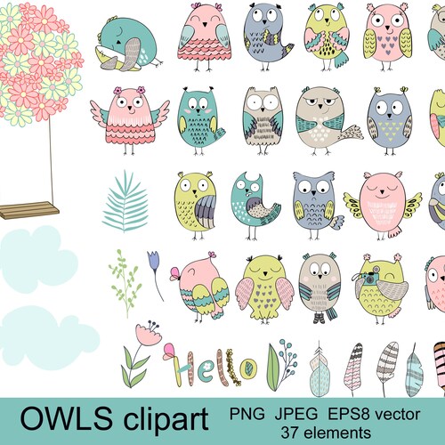 Owl Clip Art Owl Clipart Cute Sweet Whimsical Pink | Etsy Australia