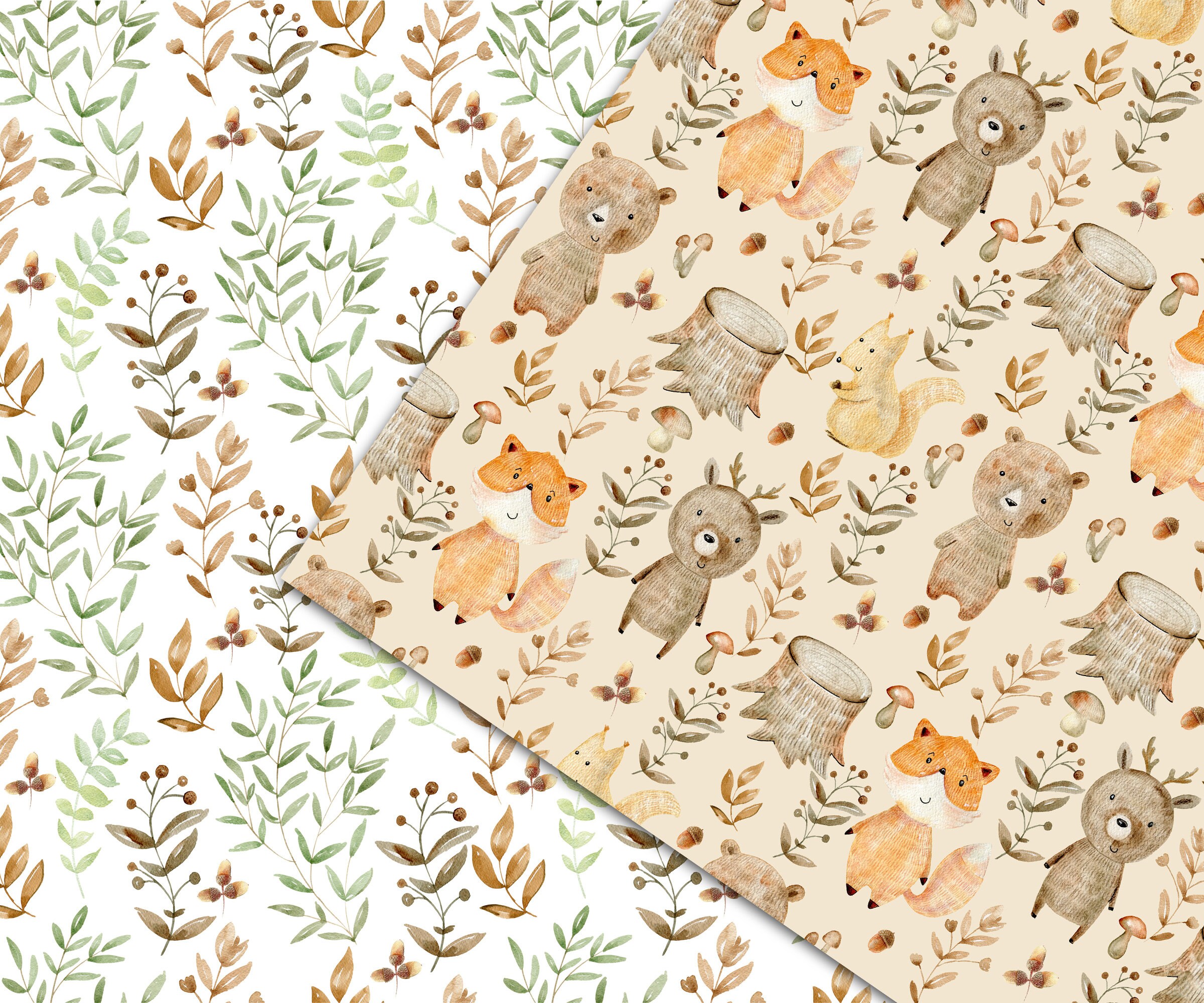 Woodland animals Patterns woodland Digital Paper Watercolor | Etsy