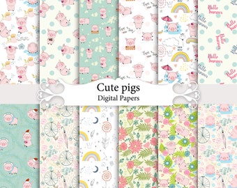 Pig Digital Paper | Etsy
