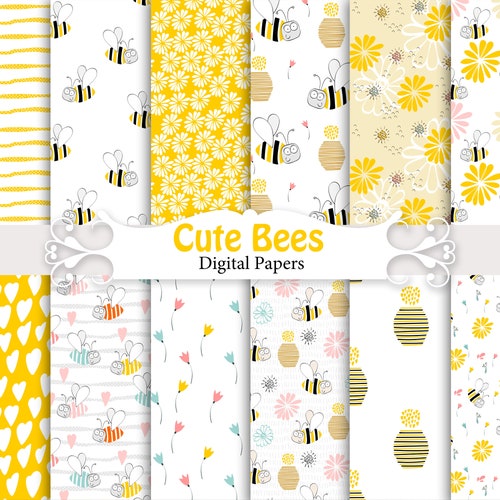 Busy Bee Digital Paper Scrapbook Papers Background Polka | Etsy