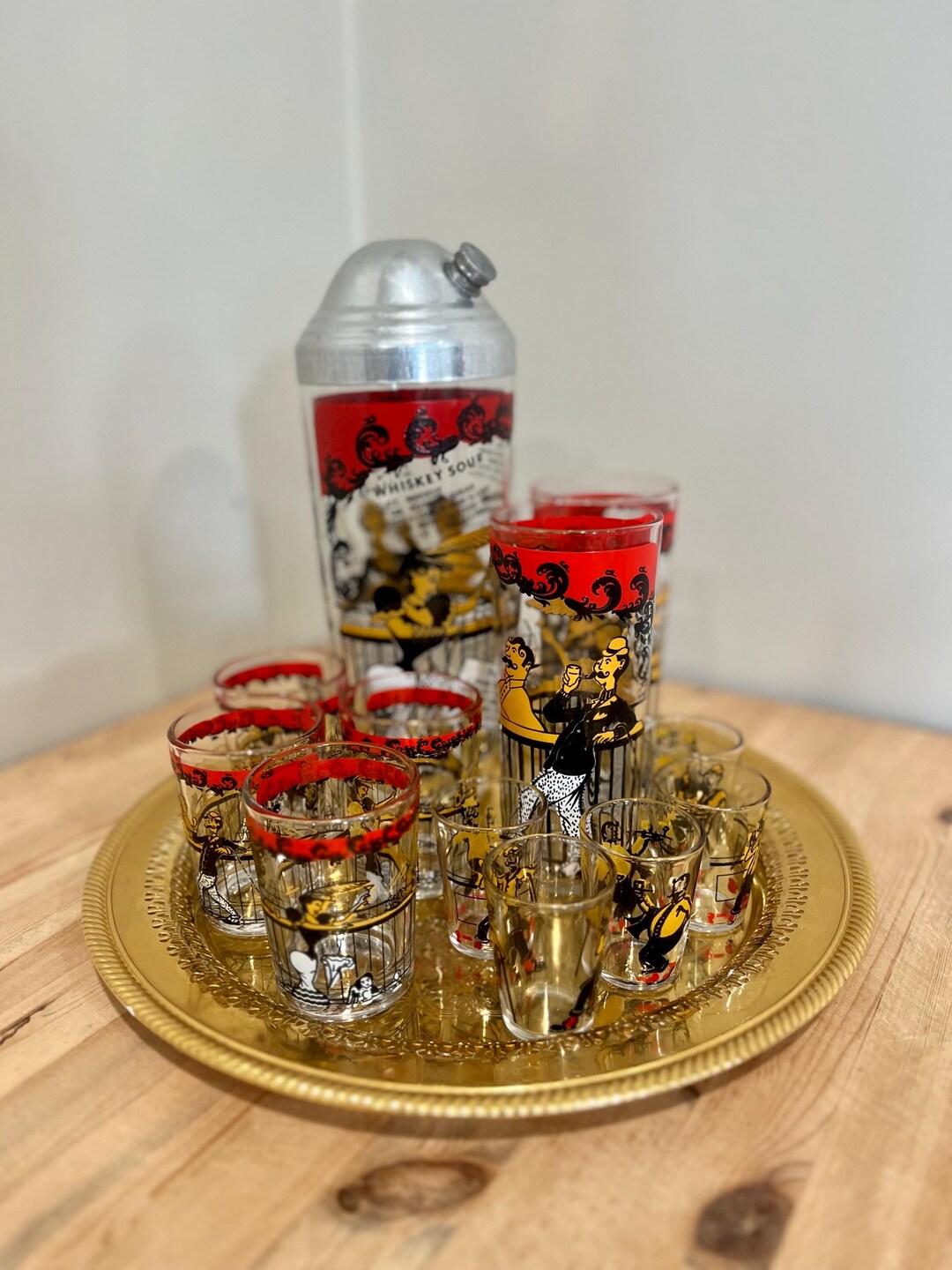 MCM Hazel Atlas “gay 90s” Cocktail Shaker & Barware Set - Etsy