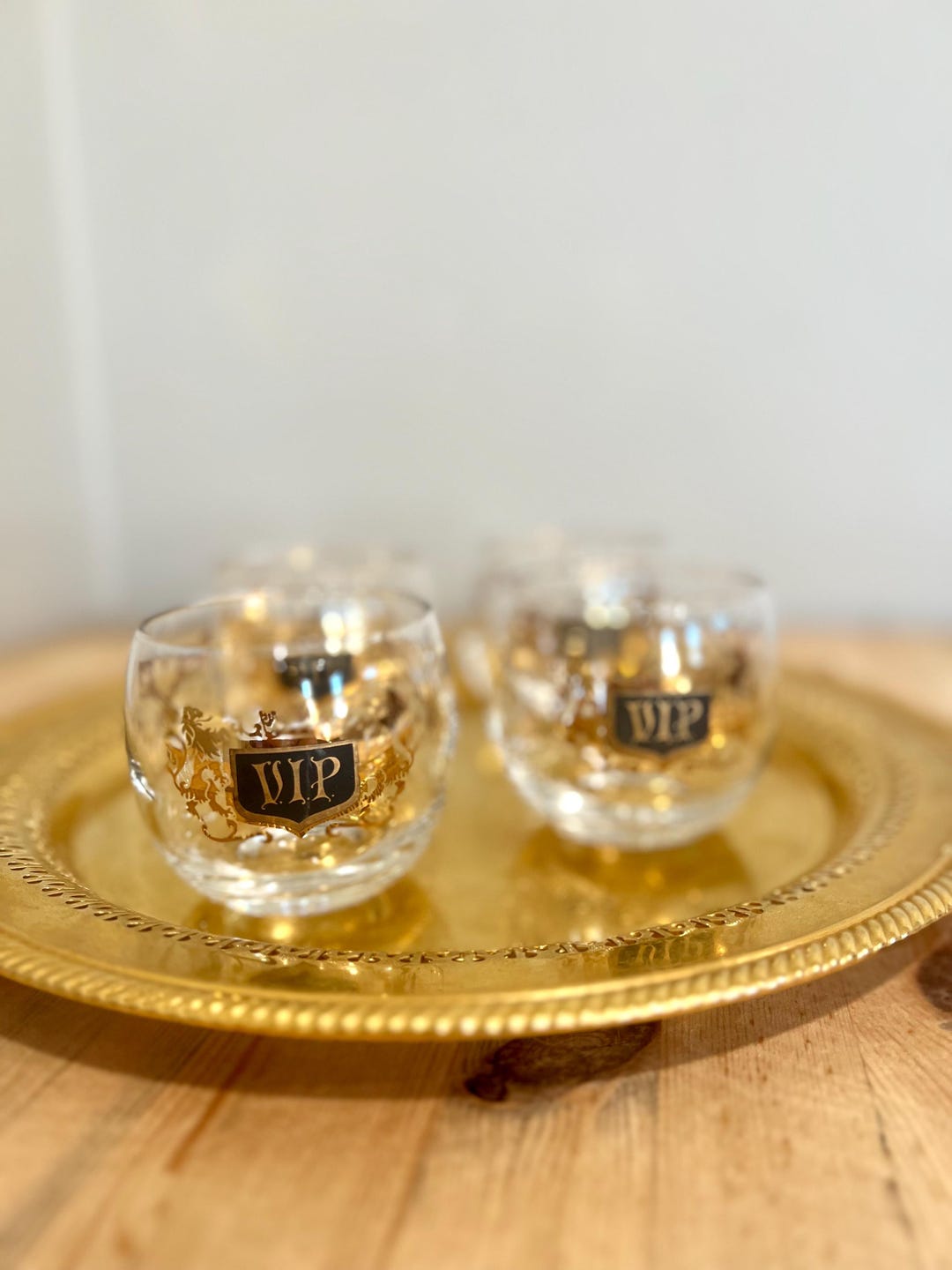 MCM Set of 4 Royal Crest VIP Swords & Lions Roly Poly Cocktail Glasses ...