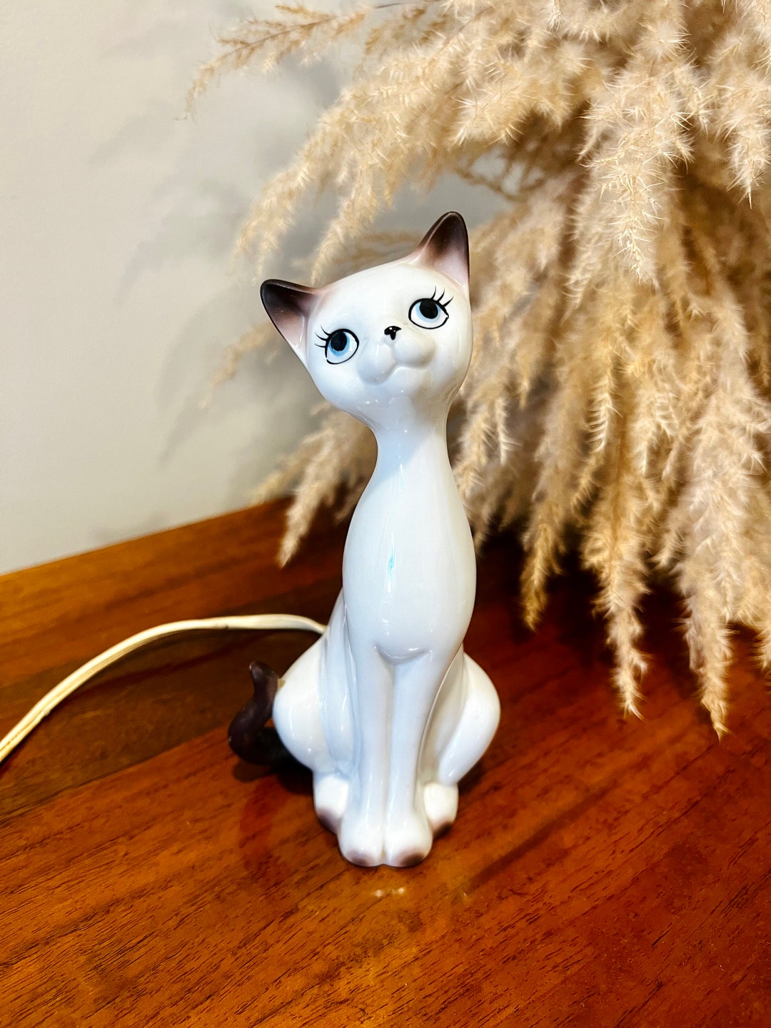 Vintage MCM Ceramic Siamese Cat Night Light - Etsy