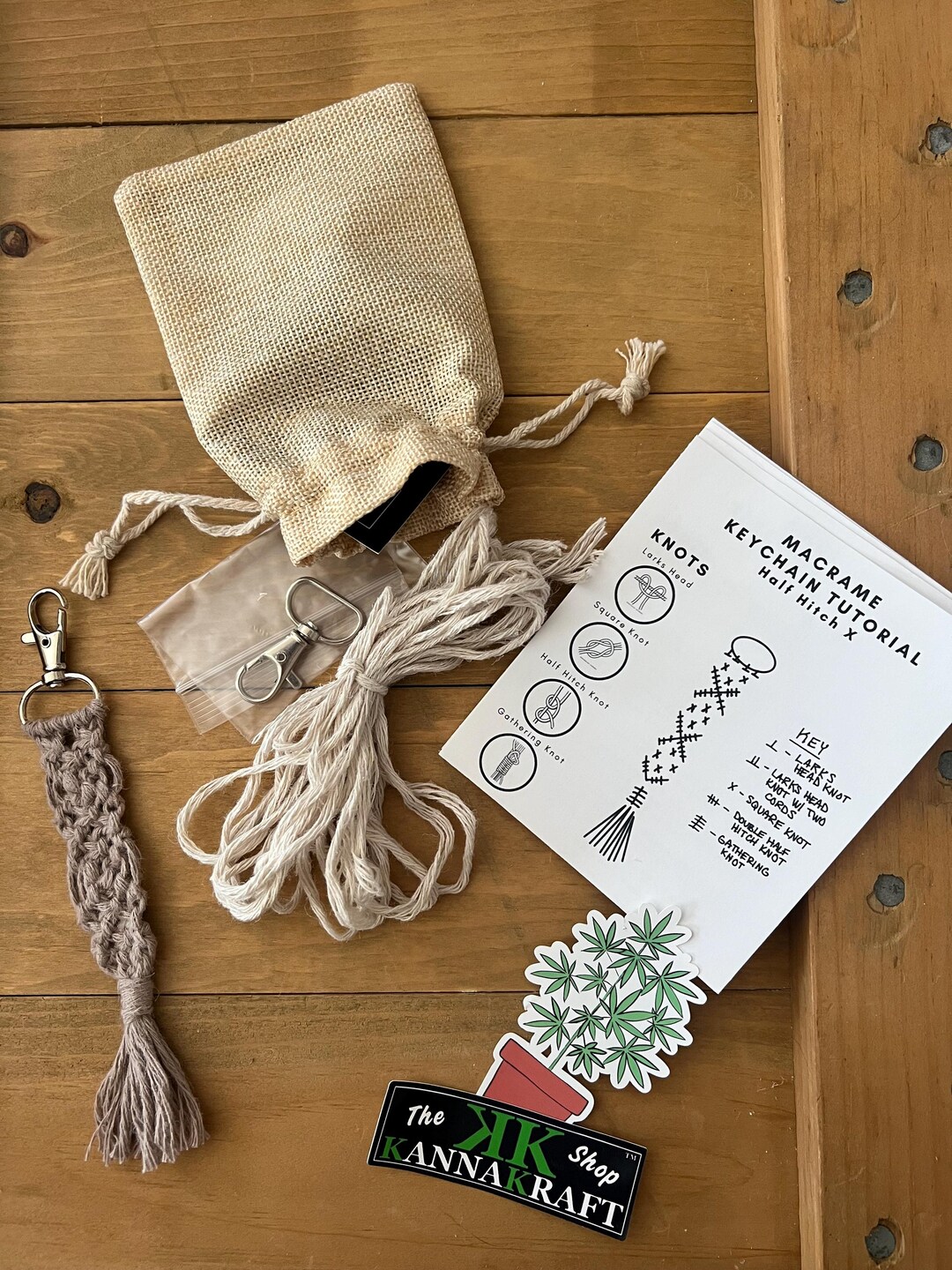 DIY Macrame Keychain Kit - Half Hitch X Knot, Boho Wristlet Craft for ...