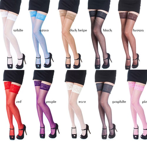 New Lace Top 20 Denier Sheer Hold Ups Stockings By Sentelegri Etsy