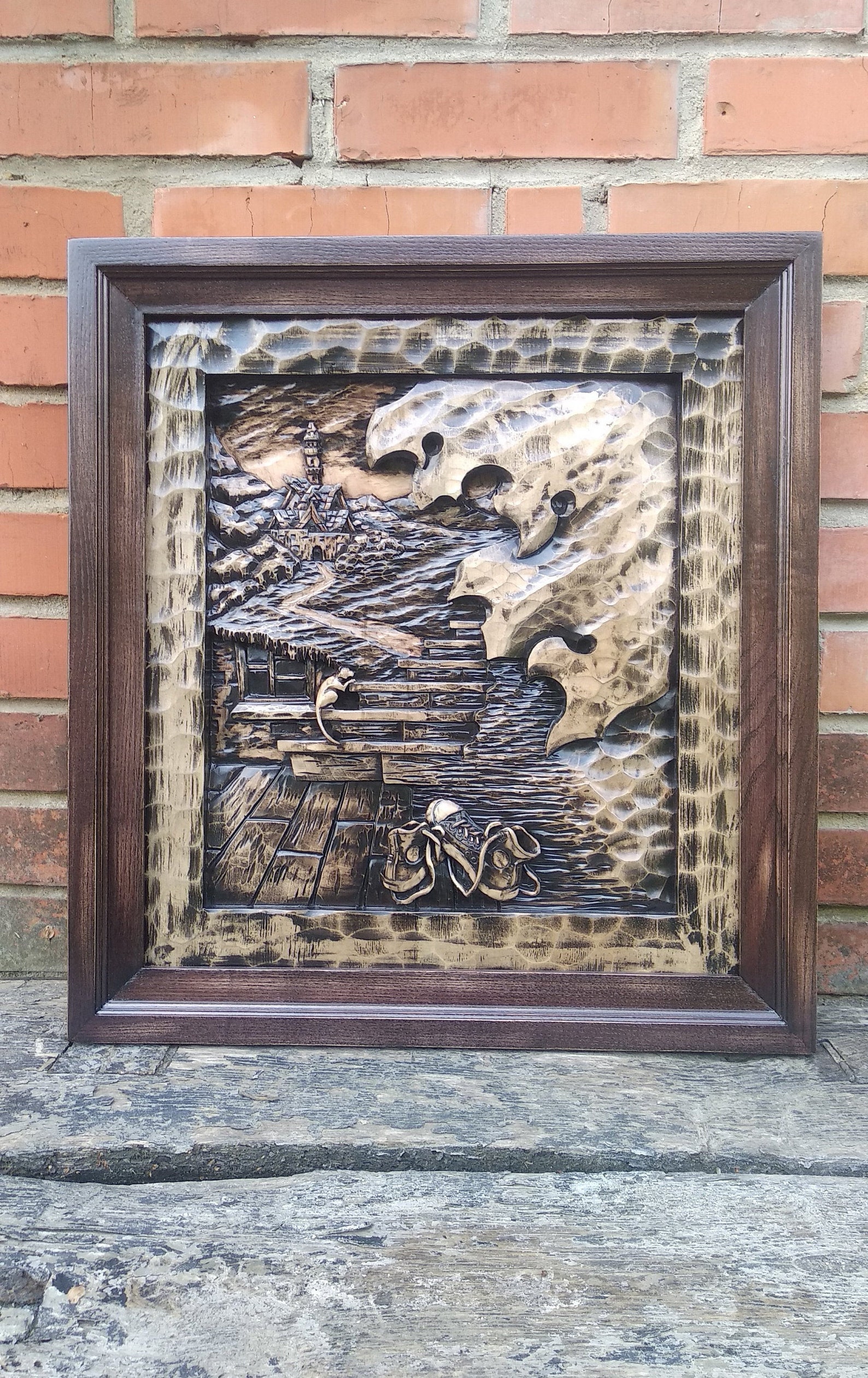 Wood Wall Hangin Fantasy Wood Wall Decor Wood Carving Landscape Wood ...