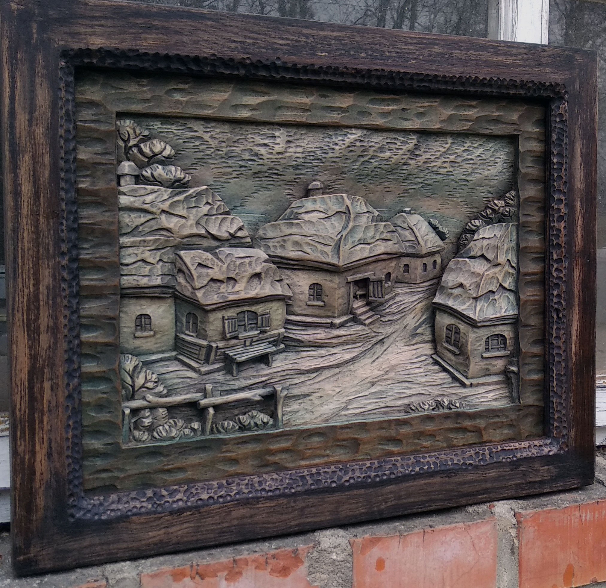 Ukrainian Village Wood Wall Art, Wood Carving, Wood Art, Wood Sculpture ...